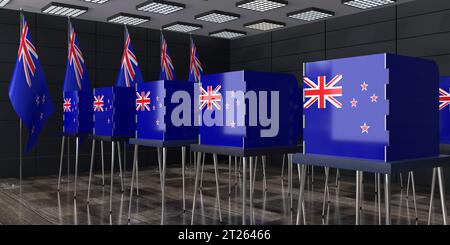 New Zealand - voting booths and national flags in polling station ...