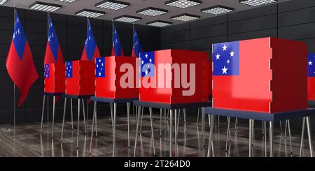 Samoa - voting booths and national flags in polling station - election ...