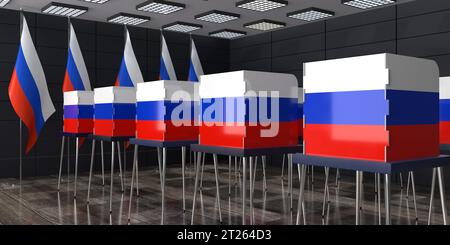Russia - voting booths and national flags in polling station - election ...