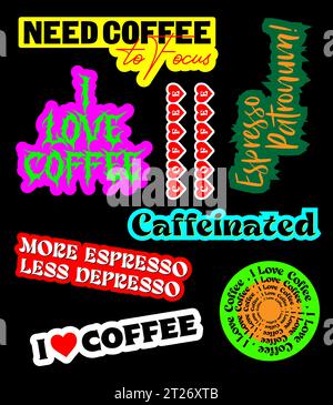 Coffee sticker set, for barista, coffee addict, Coffee shop decoration ...