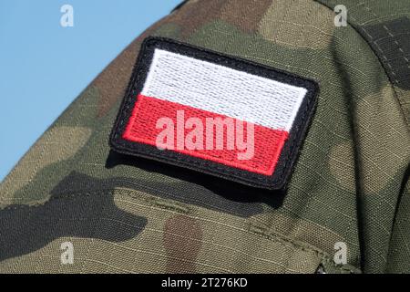 Polish patch flag on soldier arm. Poland military uniform. Polish ...