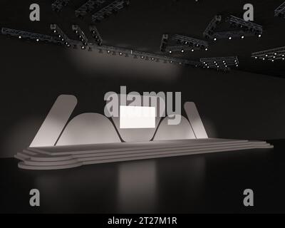 event stage with rounded corners backdrop design. front view. interior ...