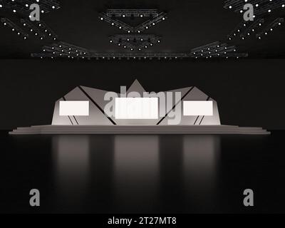 Event empty stage front view including stairs. with a half-star form ...
