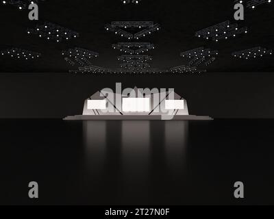 Event empty stage front view including stairs. with a half-star form ...