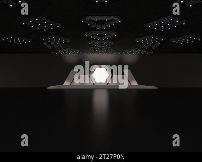 Event stage with a hexagon backdrop and-led effect and staging stairs ...