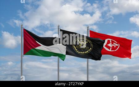 Palestine Liberation Organizations flags waving together in the wind ...