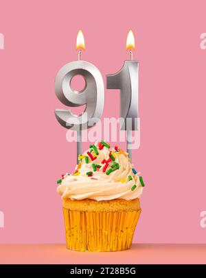 birthday cake with number 91 - cupcake on orange background with ...