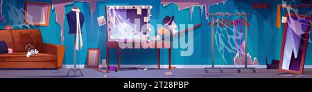 Abandoned theater dressing room interior. Vector cartoon illustration ...