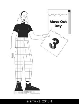 Moving out day calendar tear off line cartoon flat illustration Stock ...