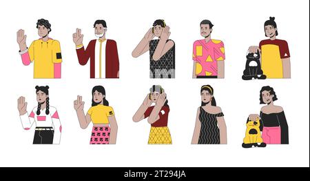 Hispanic latin americans 2D linear vector avatars illustration set ...
