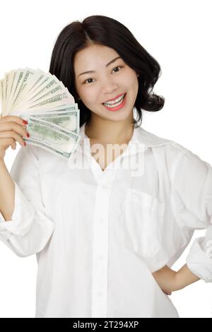 Beautiful chinese woman holding USA United States passport over ...
