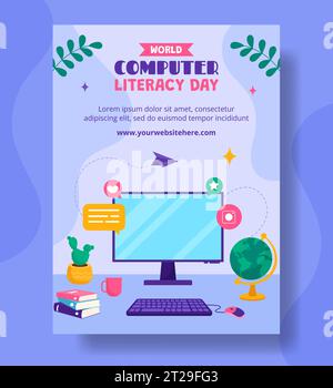 Computer Literacy Day Vertical Poster Illustration Flat Cartoon Hand ...