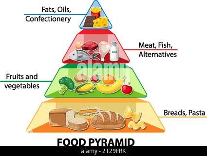 An illustrated infographic depicting a cartoon food pyramid for ...