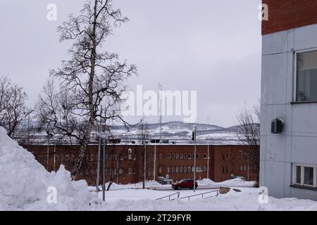 The old city in Kiruna, Norrbotten in Swedish Lapland. Photographed 17 ...