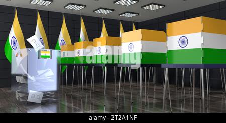 India - polling station with many voting booths - election concept - 3D ...