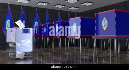 Guam - voting booths and ballot box - election concept - 3D ...