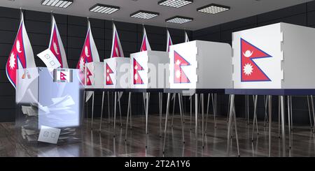Nepal - voting booths and ballot box - election concept - 3D ...