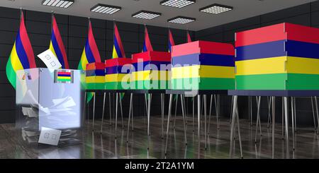 Mauritius - polling station with ballot box and voting booths ...