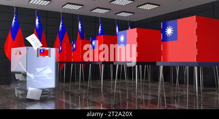Taiwan - voting booths and ballot box - election concept - 3D ...