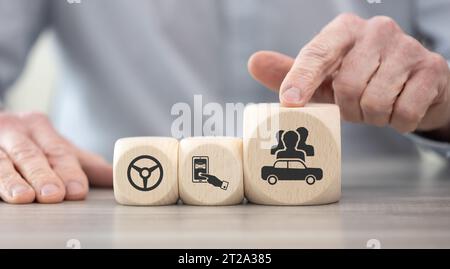 Wooden blocks with symbol of car sharing concept Stock Photo - Alamy