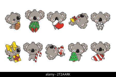 Cute Xmas Koala Bear Clipart for Coloring Page and Illustration. Happy ...