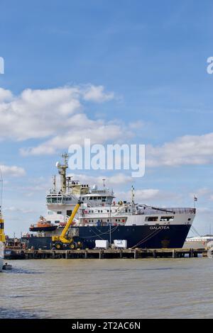 Trinity House bouy-laying vessel Galatea taking on supplies and other ...