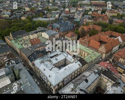 Aerial drone photo of Rynek Główny, main square of Krakow city. KRAKOW ...