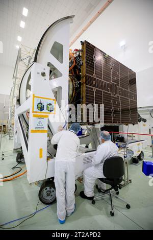 Team members prepare NASA’s Psyche spacecraft for integration with the ...