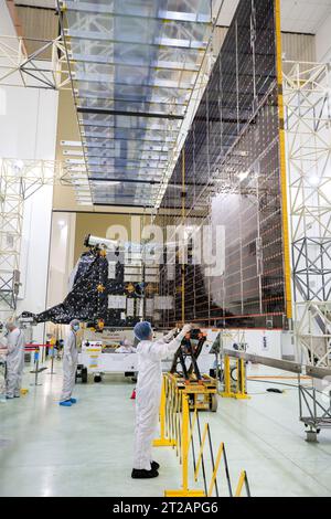NASA's Psyche Solar Array Integration and Walkout. Team members prepare ...