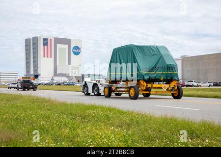 Artemis II Booster Aft Segment Transport from BFF to RPSF. A tortoise ...