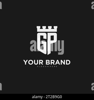 Monogram GP with shield fortress logo design style vector graphic Stock ...