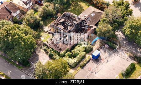 An aerial shot of fire at an Old Doctors' Surgery in Aylesbury, United ...