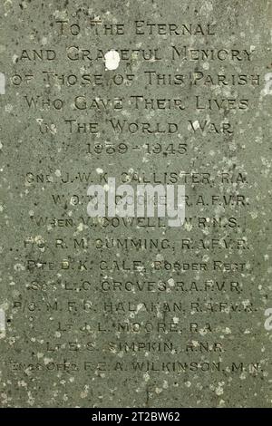 World War 2 memorial inscription at Kirk Maughold church graveyard ...