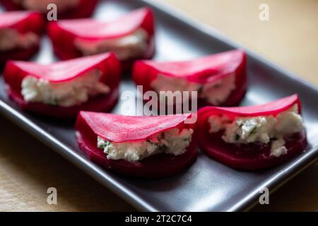 Christmas canapes with pickled beetroot and goat cheese Stock Photo - Alamy
