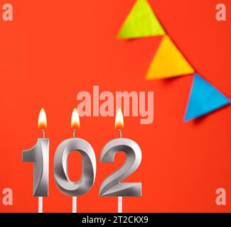 Birthday candle number 102 - Invitation card with orange background ...