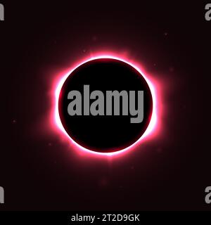 Sun full eclipse concept. Red orange solar glow background. Moon or ...