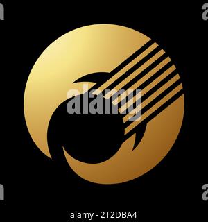 Black Abstract Round Shark Fin Icon with Diagonal Stripes on a White ...
