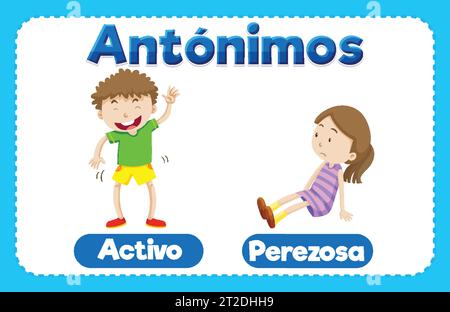 Vector cartoon illustration of antonyms in Spanish language Stock ...