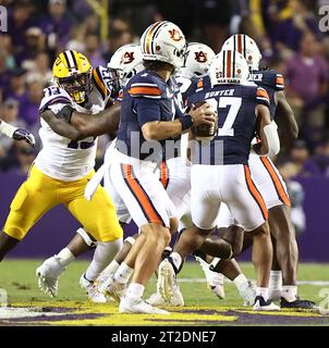 LSU defensive lineman Bradyn Swinson runs a drill at the NFL football ...