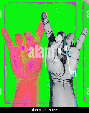 grunge poster background, metal hand sign art graphic design rock retro ...