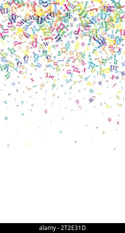 Falling letters of English language. Childish chalk flying words of ...