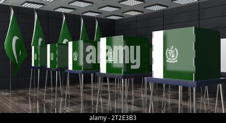 Pakistan - polling station and voting booths with coat of arms ...