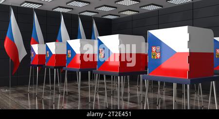 Czech Republic - polling station and voting booths with coat of arms ...