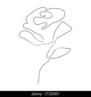One line hand drawn rose. Long stem rose. Single line flower vector ...