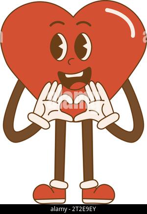 Retro heart character sticker. Groovy love angel icon for Valentine day ...