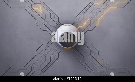 Rotating security camera with AI recognition installed on the wall. 3D ...