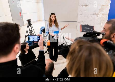 Roni Roman, sister of Yarden, who was kidnapped by Hamas, gives a ...