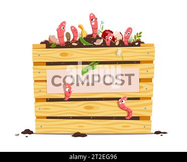 Compost pile with organic garbage and earthworms in cartoon style ...