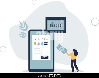 Payment for electricity using utility bill from paper letter. Tiny ...