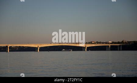 Serbia - View of Pupin Bridge (Pupinov Most) spanning the Danube River ...